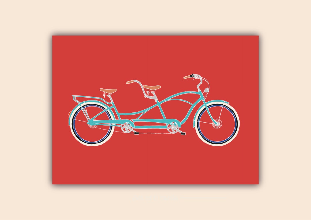 The Tandem Postcard - Bicycle Postcard - Bike Postcard - Postcard ...