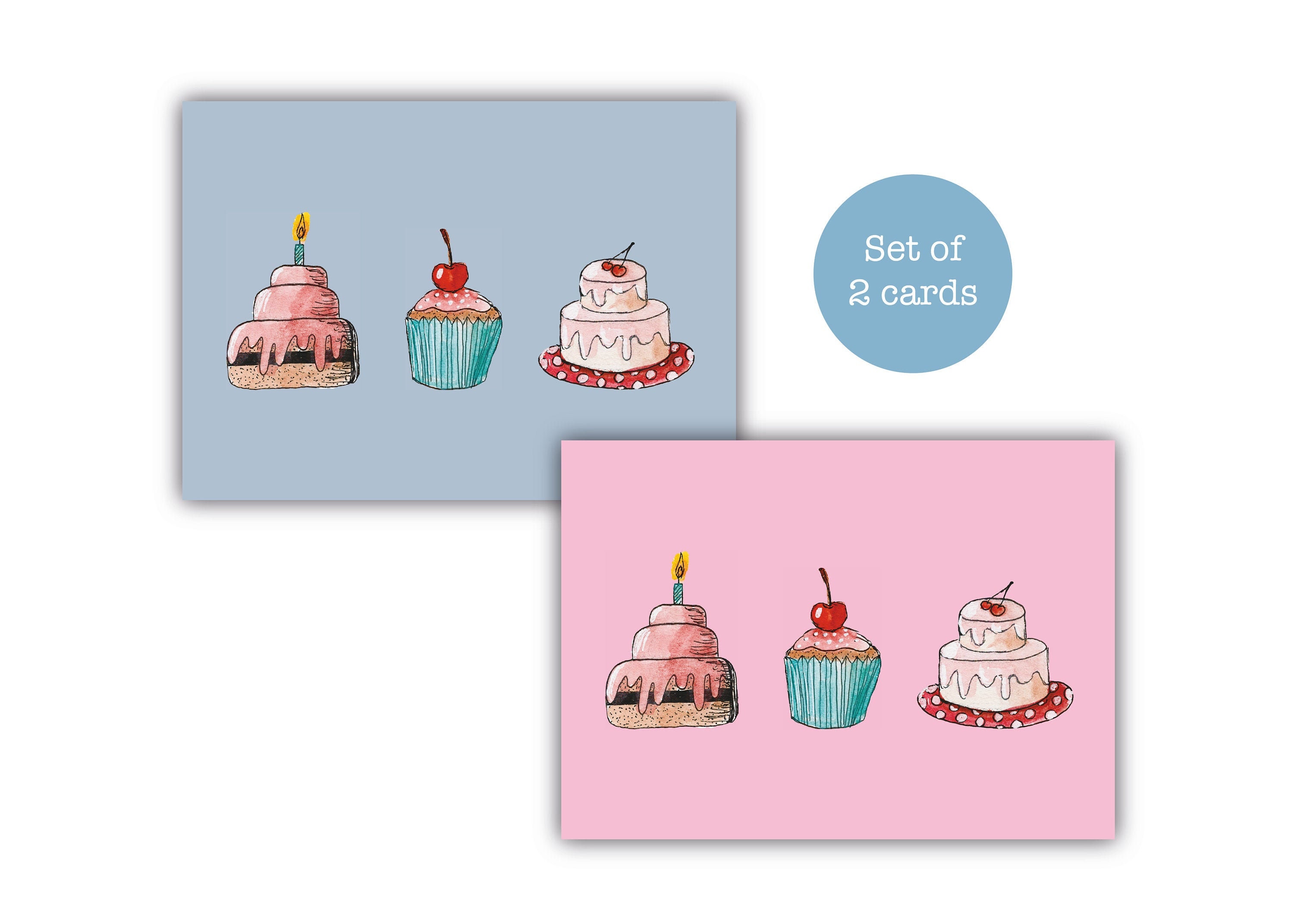 Set of 2 Postcards: Cakes Postcard With Glitter Postcard Birthday ...