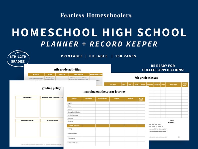 Homeschool High School Planner Homeschool Planner Homeschool | Etsy