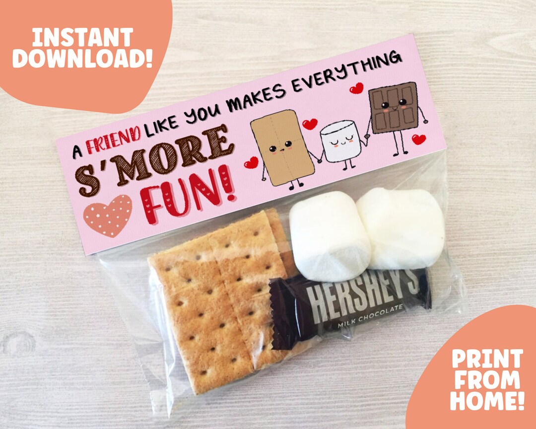 Smores Valentine Treat Bag Toppers PRINTABLE Valentine Cards - Etsy