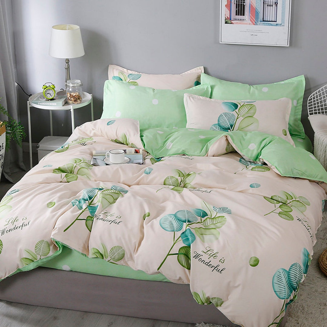 Leaf Pattern Double/king Duvet Cover Complete Bedding Set With - Etsy UK