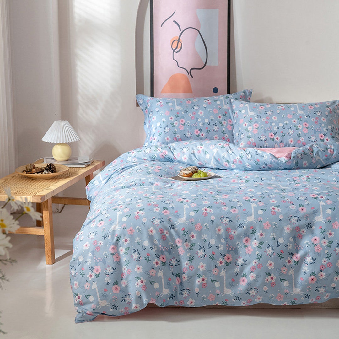 100 Pure Cotton Duvet Cover Bedding Set Floral Print Reverse King Size ...
