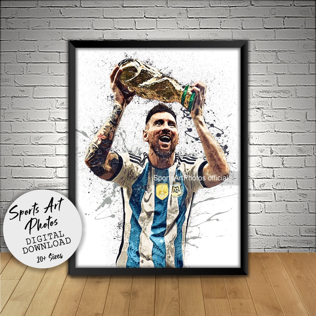 Lionel Messi Poster, Celebrates World Cup, Wall Art Printable ...