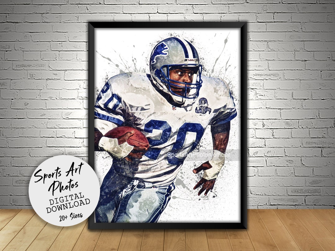 Barry Sanders Poster, Detroit Lions, Wall Art Printable, Man Cave Gift ...