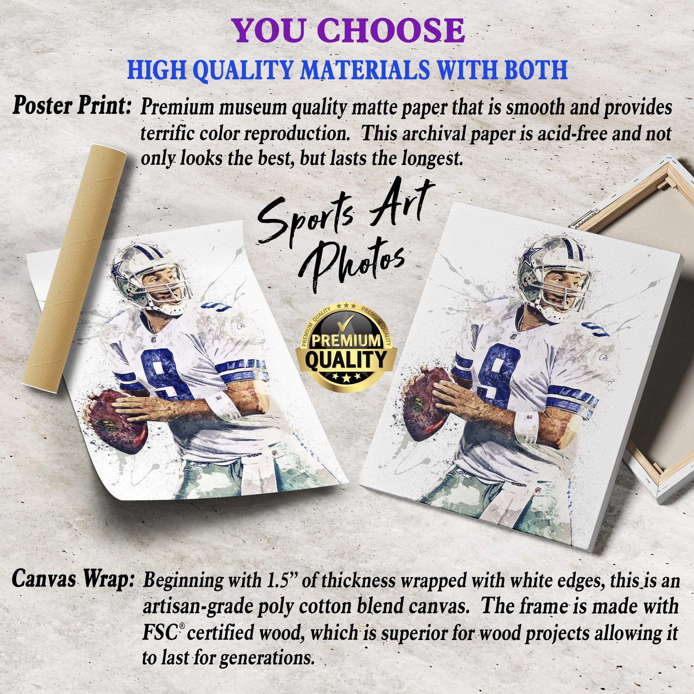 Tony Romo Poster Dallas Cowboys Canvas Wrap Wall Art Print | Etsy
