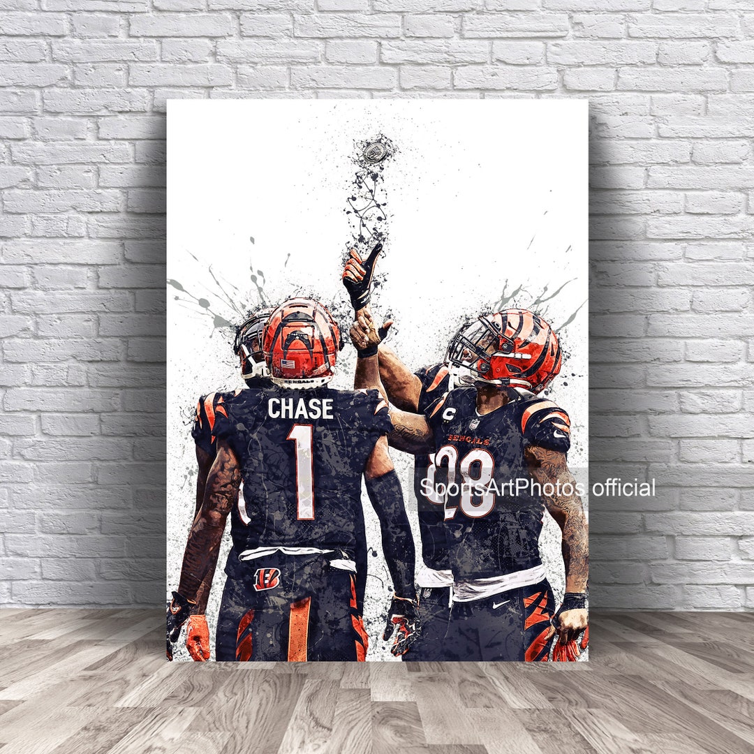 Joe Mixon Coin Toss Poster, Ja'marr Chase, Cincinnati Bengals, Canvas ...