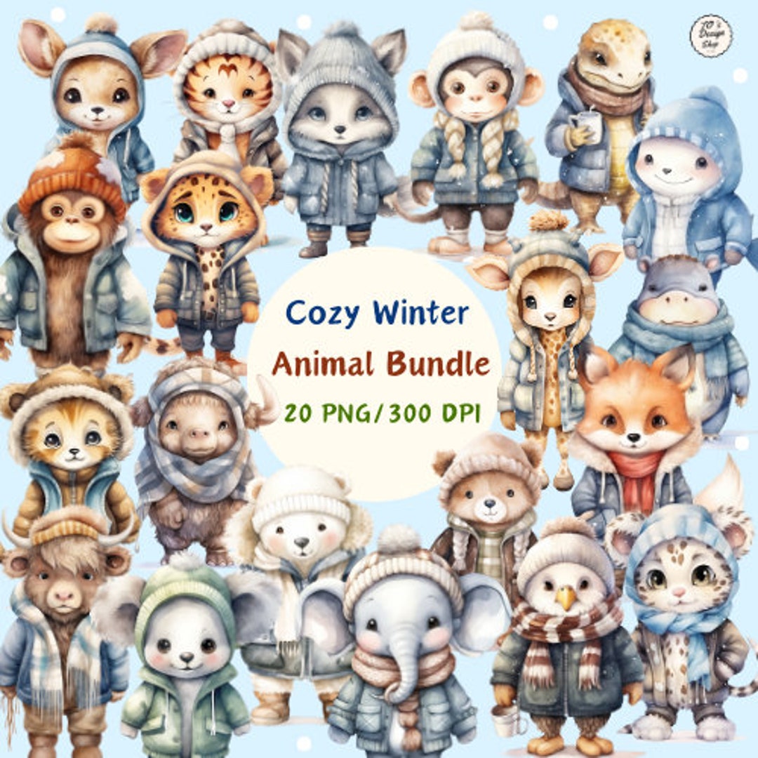 Watercolor Cozy Winter Snow Clipart, Watercolor Baby Animals, Woodland ...