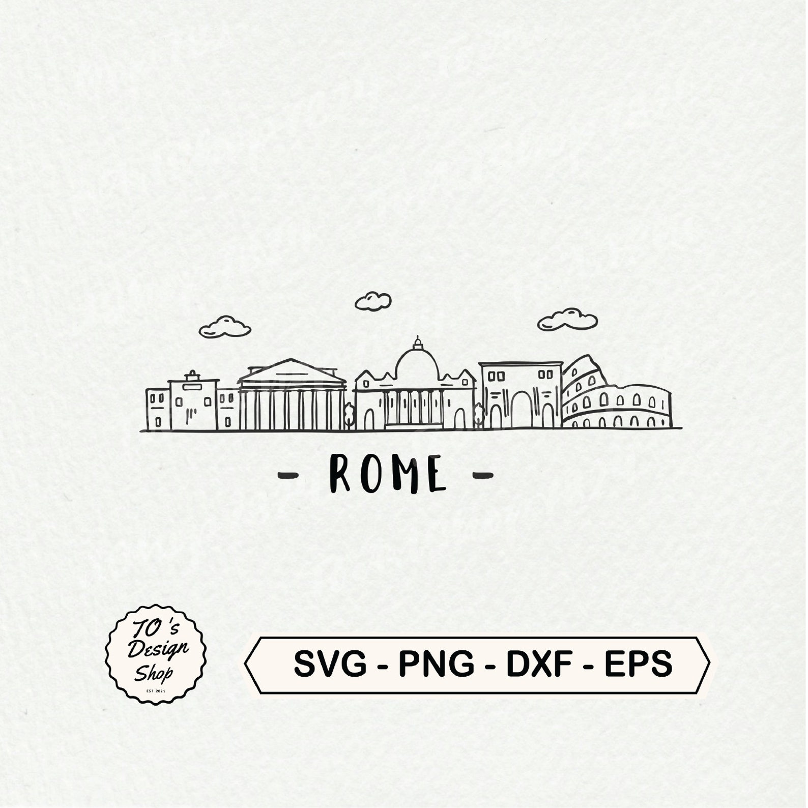 Rome Skyline USA, Italy Rome Illustrated SVG, Cute Rome City Vector ...