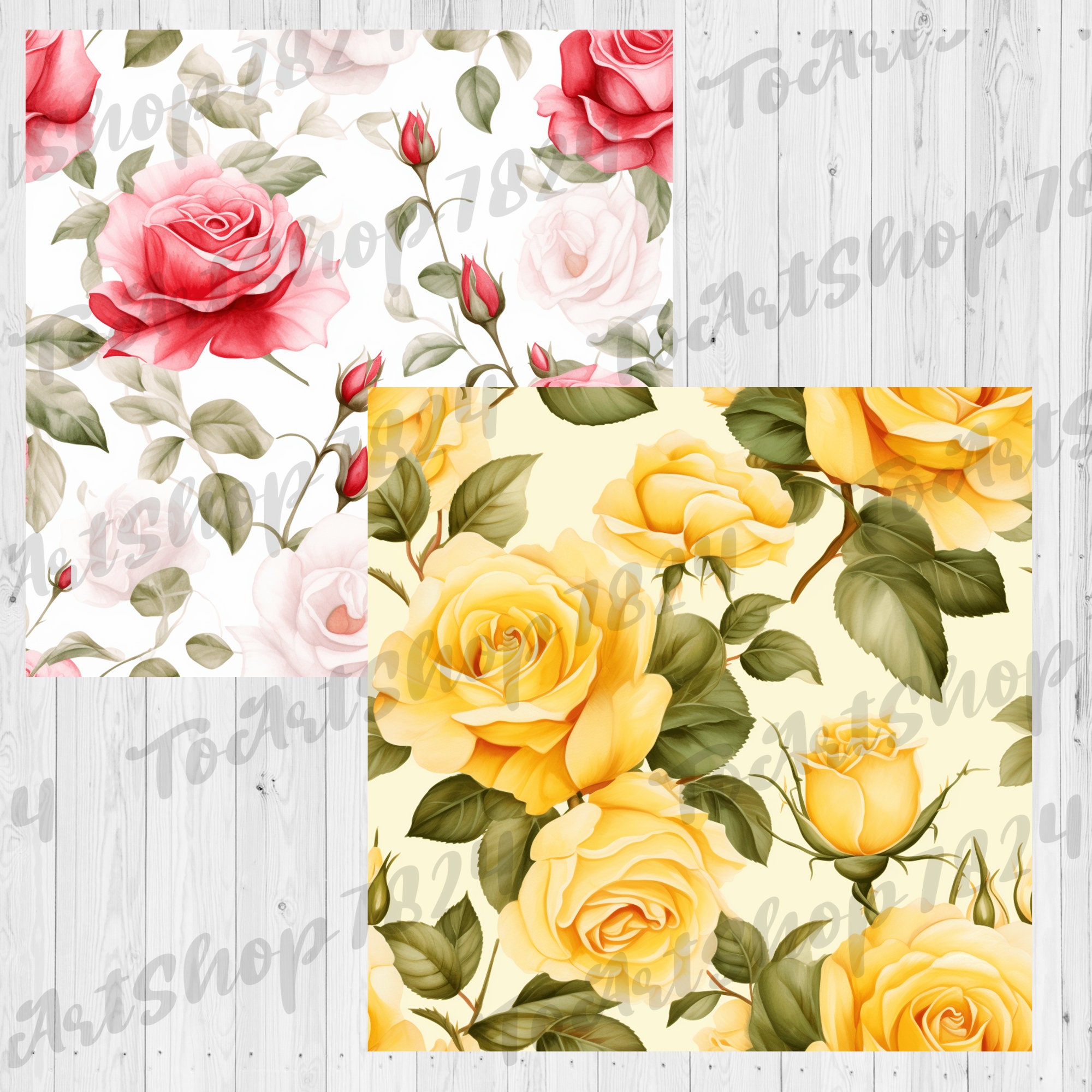 Seamless Rose Watercolor Digital Paper Colorful Rose - Etsy