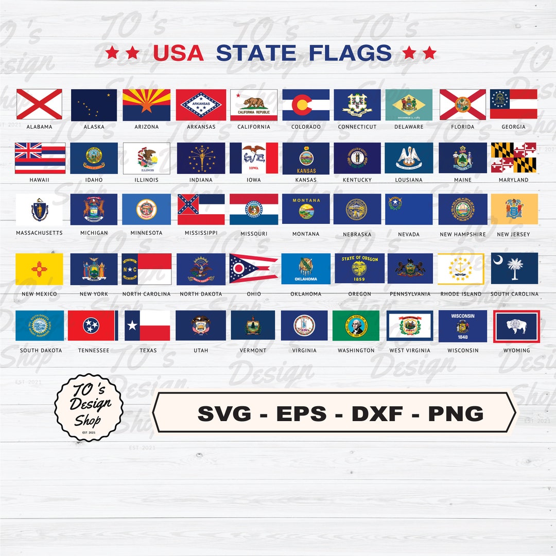 All 50 USA State Flag, US 50 State Svg, America State Flag Svg, US ...