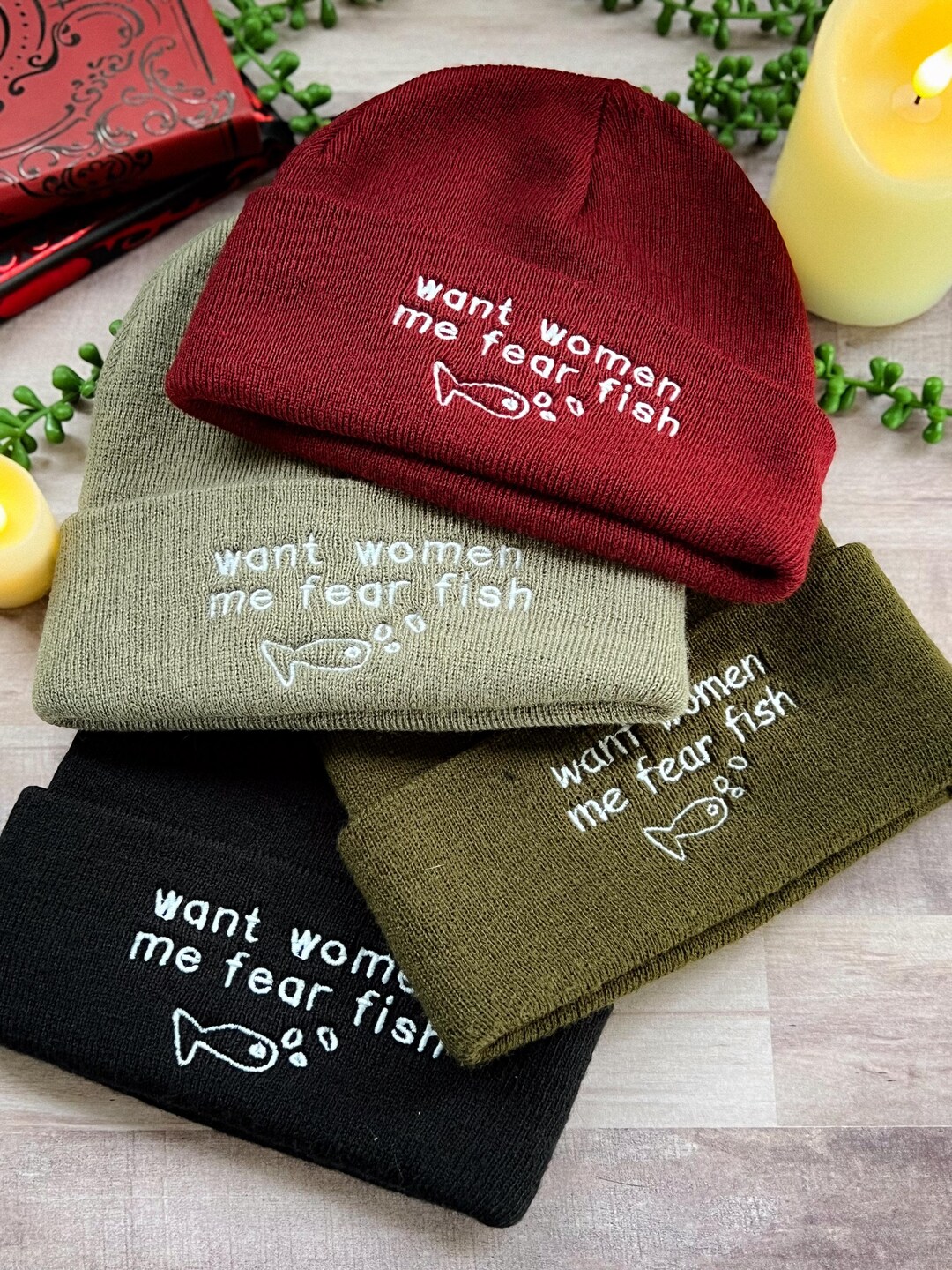 Want Women, Me Fear Fish | Women Want Me, Fish Fear Me | Embroidered ...