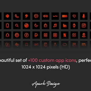 100 App Icons IOS 14 Red Neon - Etsy