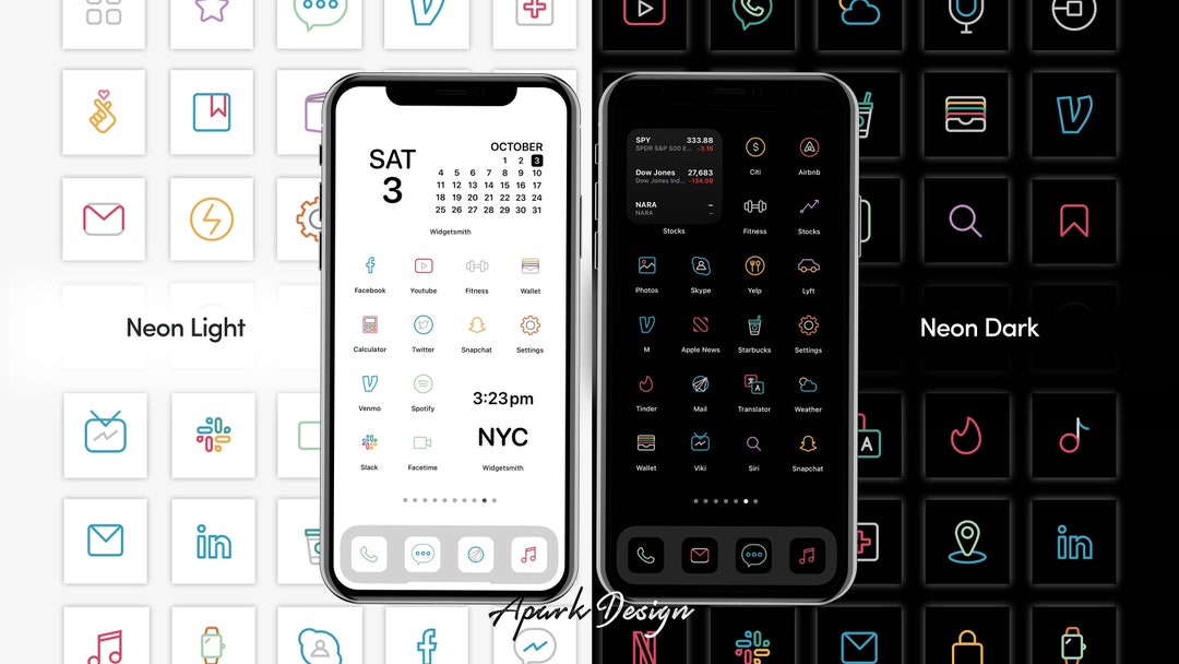 App Icons IOS 14 - Neon Icons B&W - Etsy