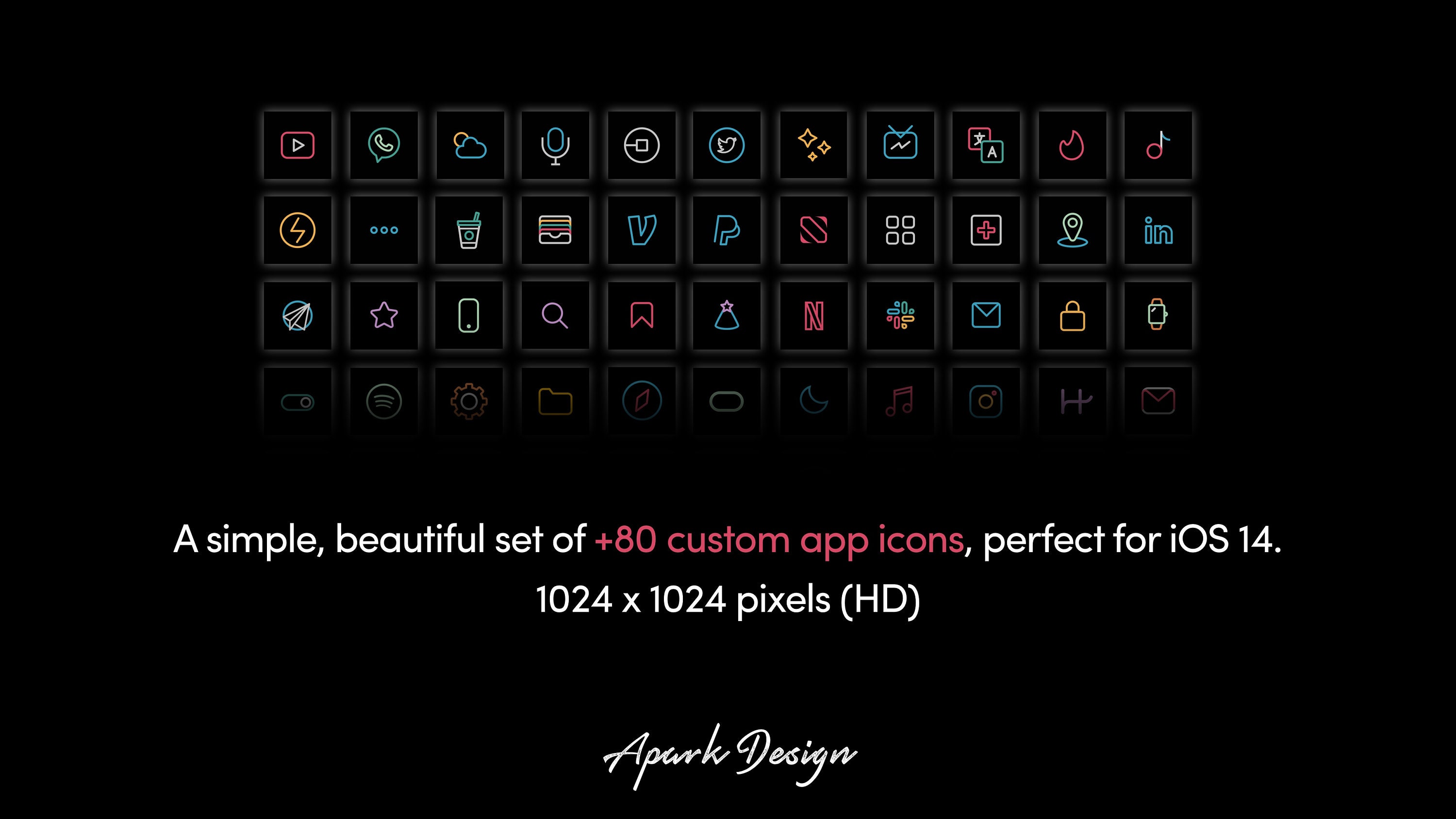 App Icons IOS 14 - Neon Icons B&W - Etsy