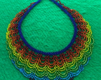 Mexican Huichol 5 Flower Beaded Necklace - Etsy