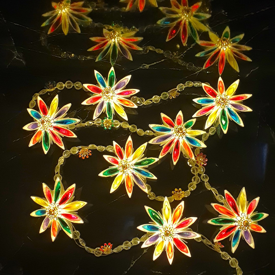 Rainbow Flower Fairy Light Garland, Modular Origami Flower Garland With ...