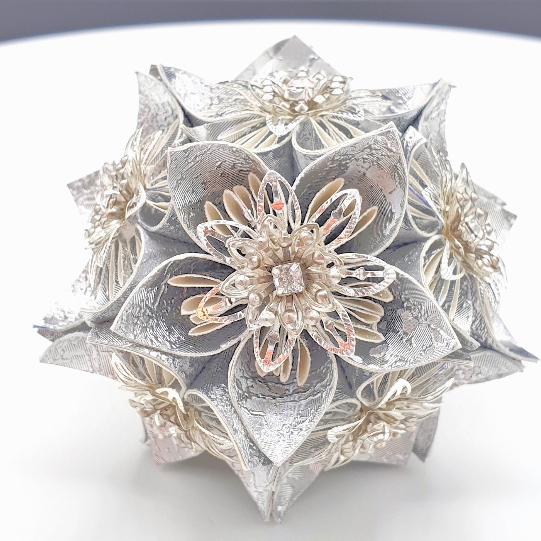 Silver Japanese Kusudama Flower Ball Ornament, a Unique Christmas ...