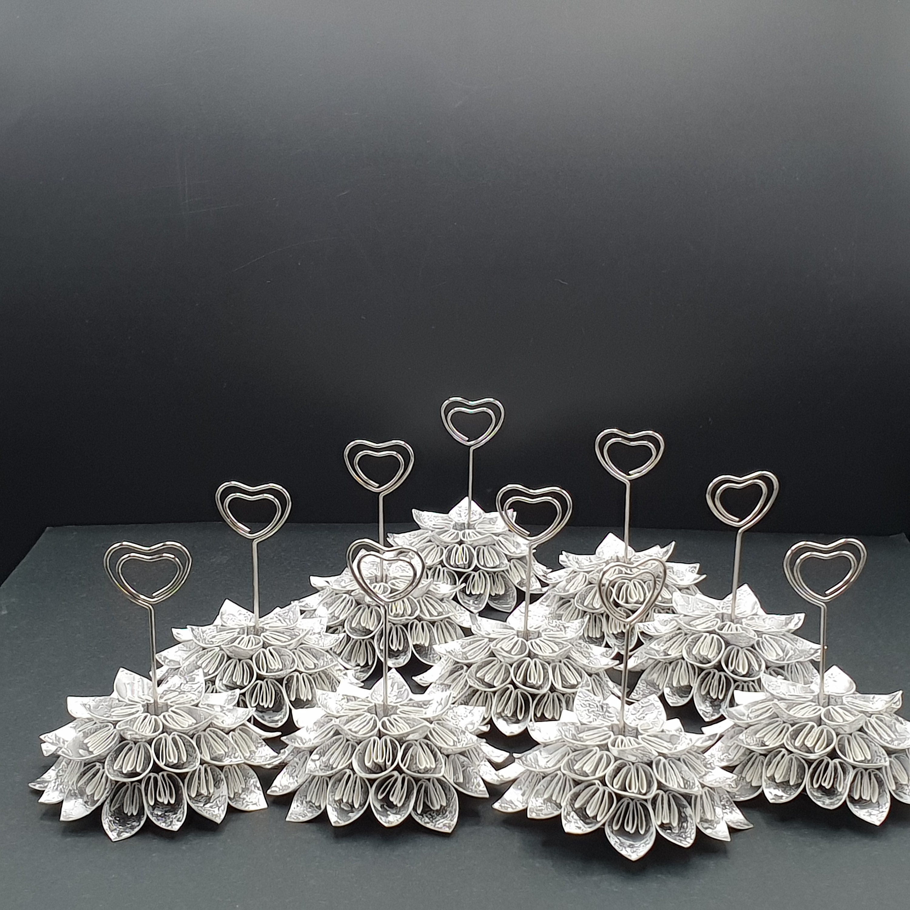 10 Silver Flower Place Card Holders With Heart Card Holder - Etsy UK