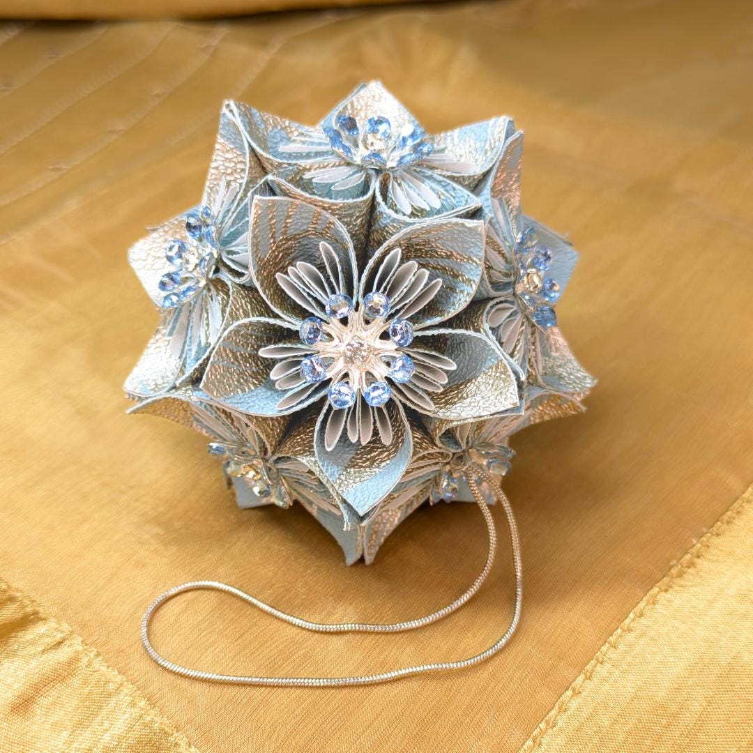 Kusudama Origami Christmas Flower Ball in Silver and Powder Blue - A ...