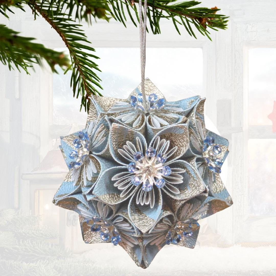 Kusudama Origami Christmas Flower Ball in Silver and Powder Blue - A ...