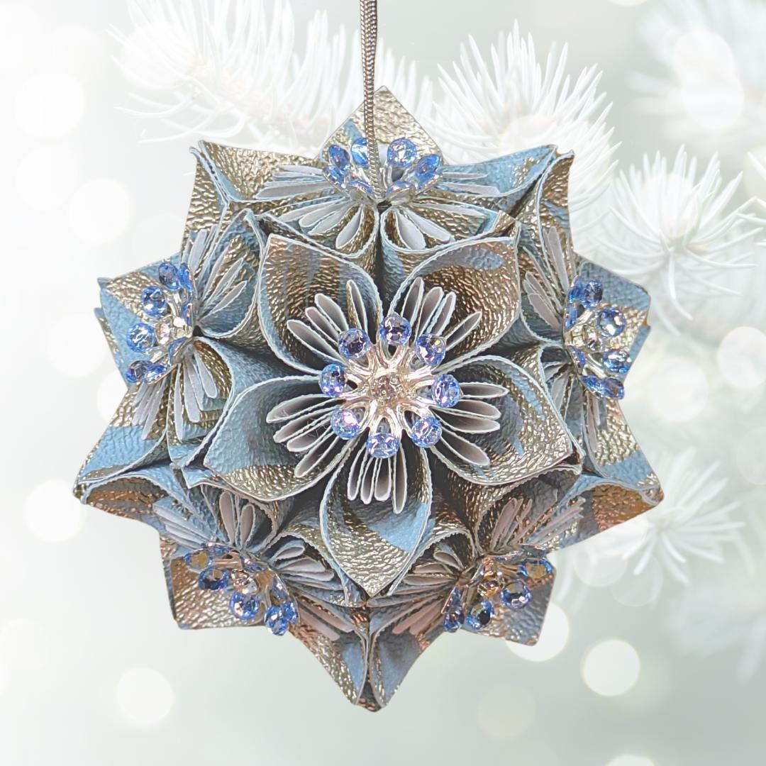 Kusudama Origami Christmas Flower Ball in Silver and Powder Blue - A ...