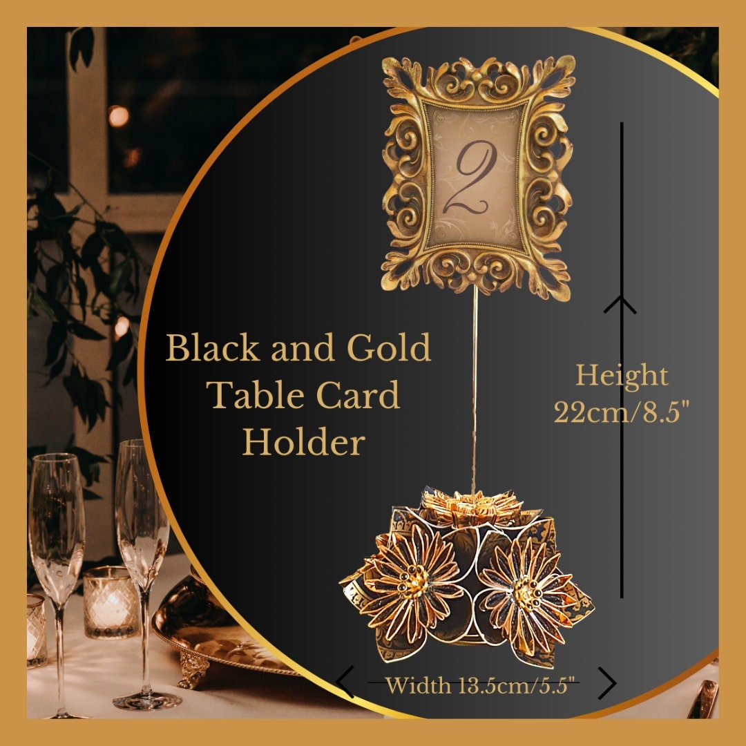Black and Gold Wedding Table Number Holder for Top Table, Black Place ...