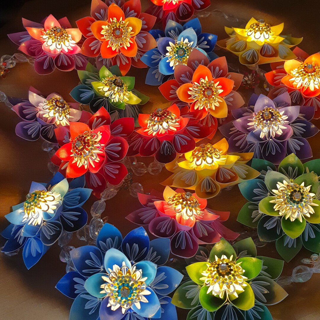 Rainbow Origami Flower Fairy Lights: Kusudama Paper Garland - Etsy