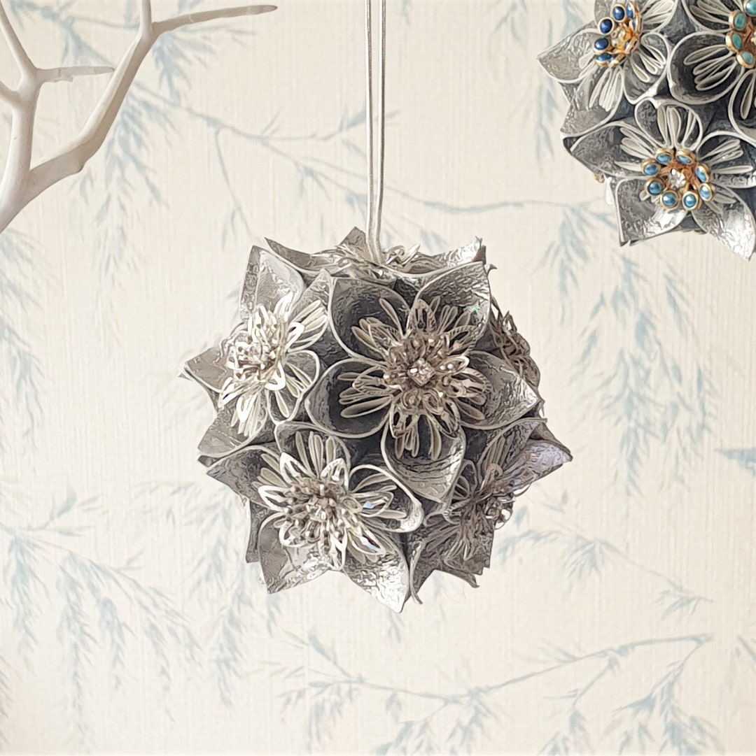 Silver Japanese Kusudama Flower Ball Ornament, a Unique Origami ...