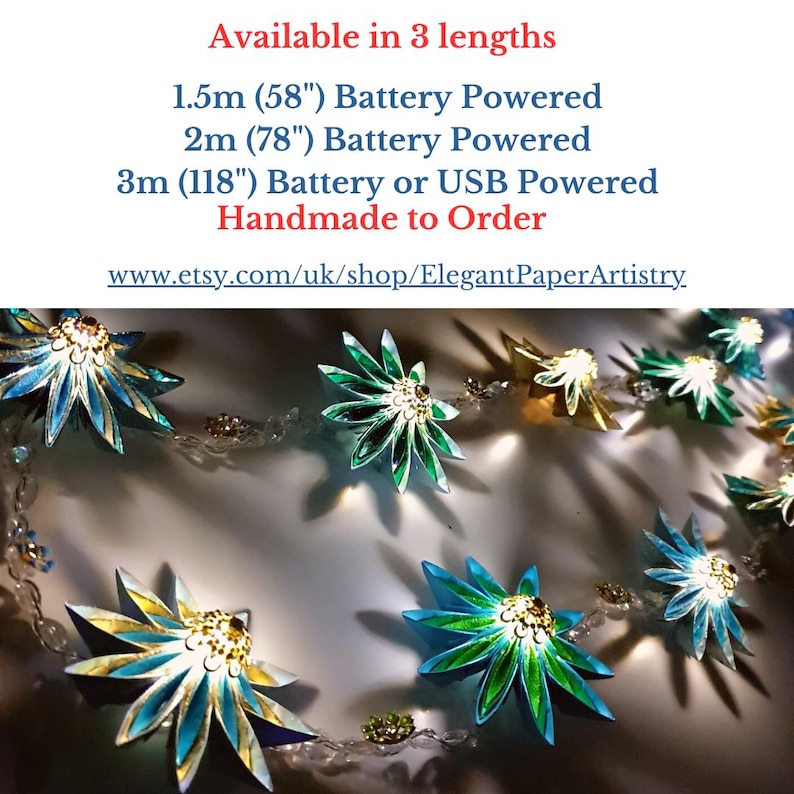 Origami Starflower Fairy Lights – LED Paper Flower String for Christmas ...