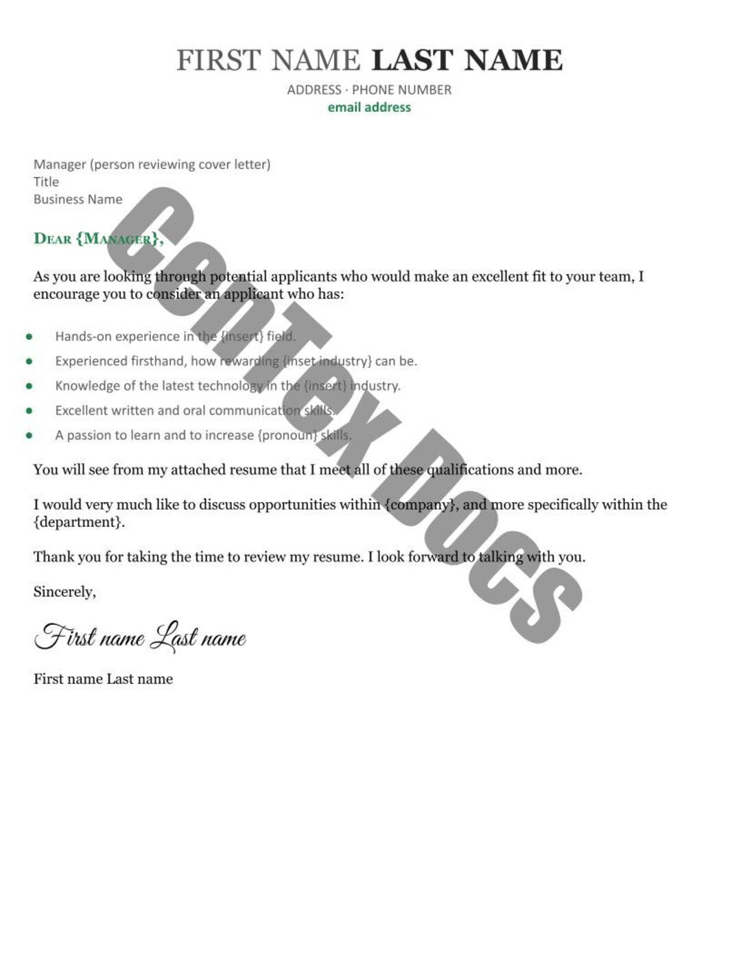Cover Letter Template - Etsy