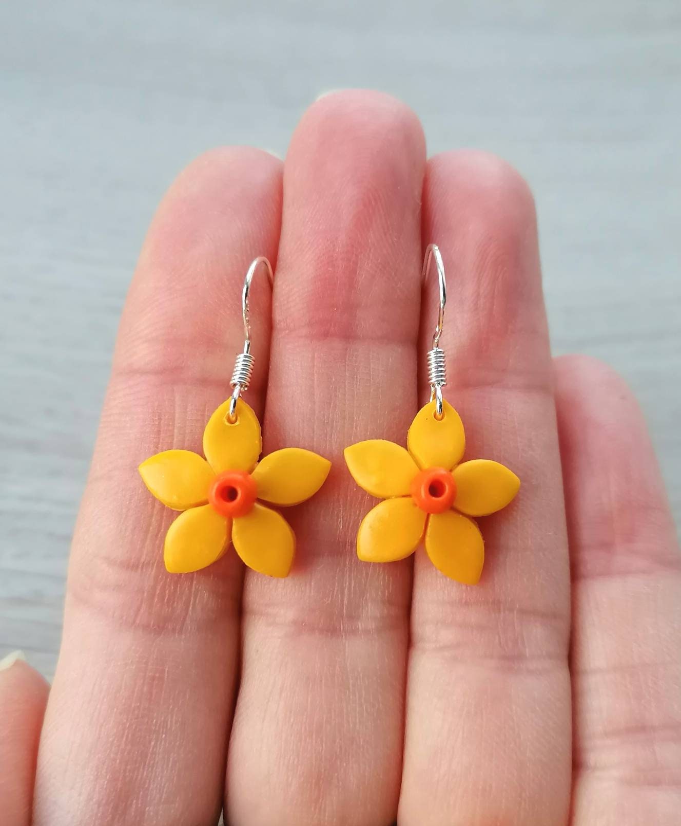 Daffodil Dangle Earrings Handmade From Polymer Clay With Sterling ...