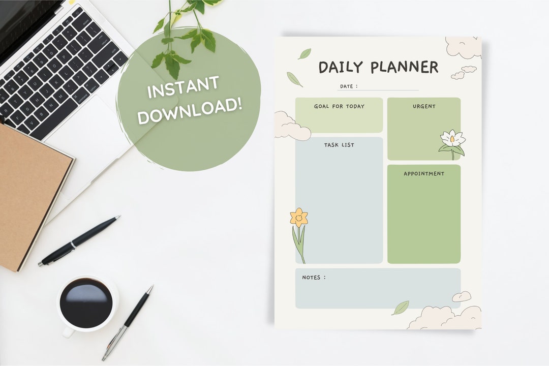 Printable Green Daily Planner INSTANT DOWNLOAD - Etsy