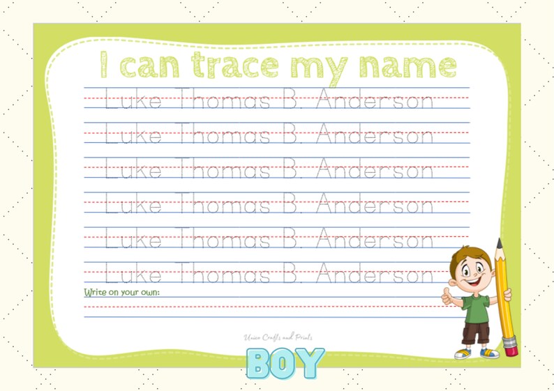 Customized Name Tracing Sheet, Handwriting Practice Personalized With ...