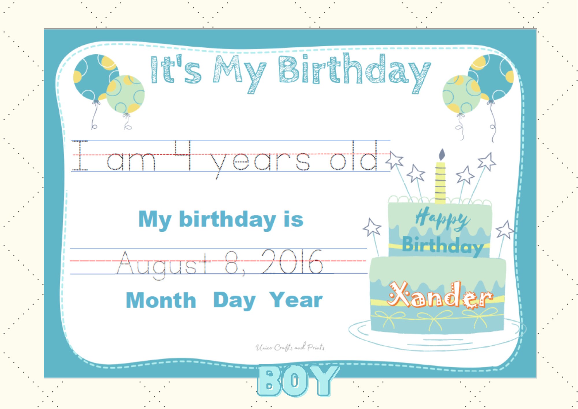 Custom Birthday Tracing Sheet Set 2, Handwriting Practice Digital ...