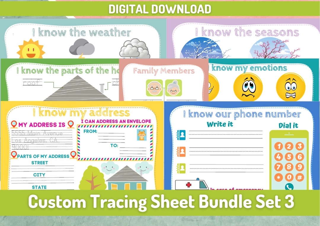 Custom Address Tracing Sheet Set 3, Digital Download W/ Phone Number ...