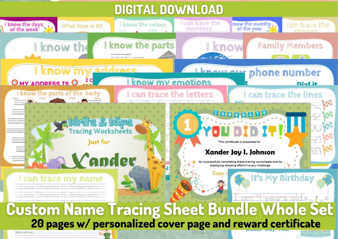 Custom Tracing Sheet Whole Set, Handwriting Practice Personalized ...