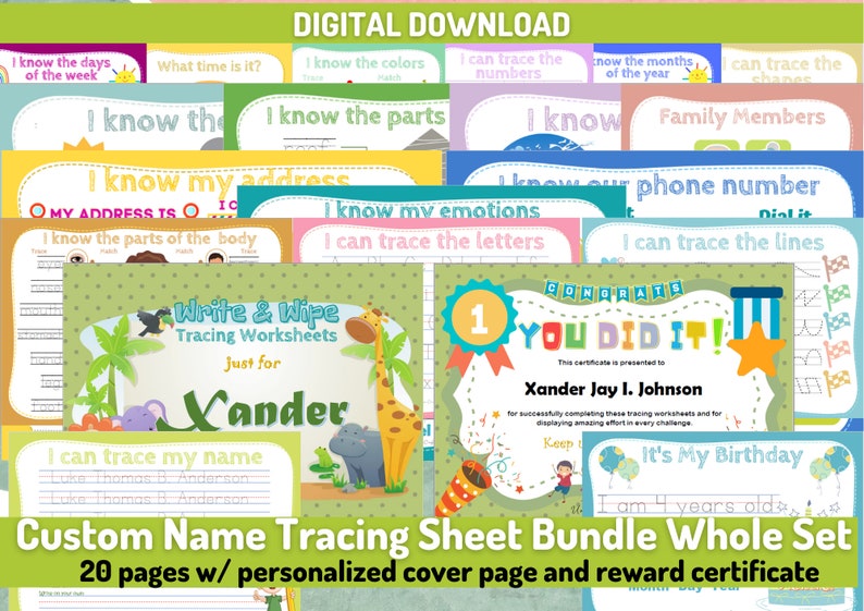 Custom Tracing Sheet Whole Set, Handwriting Practice Personalized ...