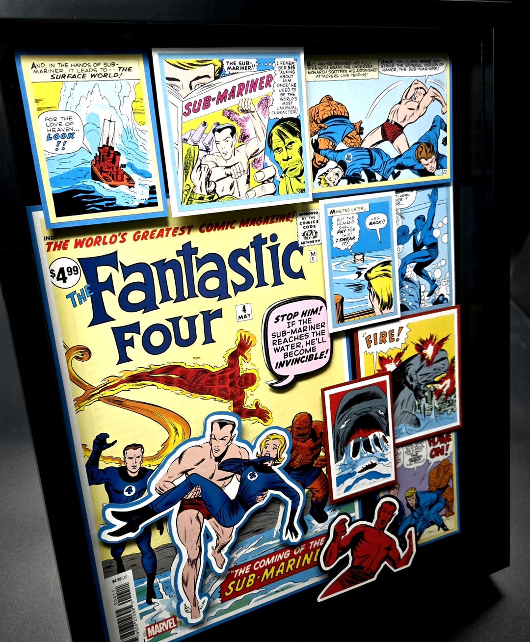 Fantastic Four #4 Comic Book Shadow Box Art: 3D Collectible Vintage ...