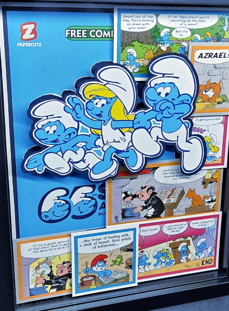 The Smurfs Comic Book Shadow Box Art: Collectible 3D Wall Decor, 80s ...