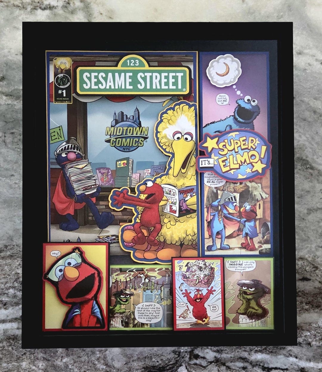 Sesame Street Comic Book Shadow Box Art: Elmo Collectible Cartoon ...