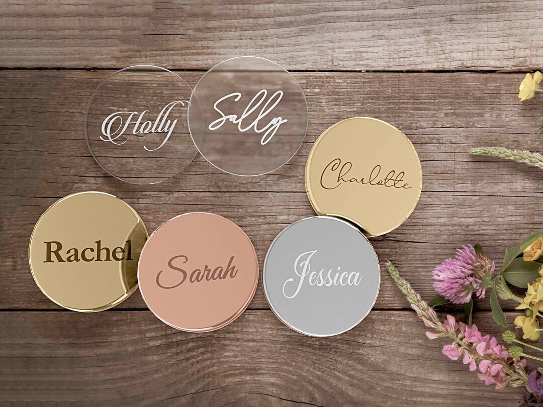 Engraved Wedding Place Names - Mirrored Place Cards - Rose Gold Place ...