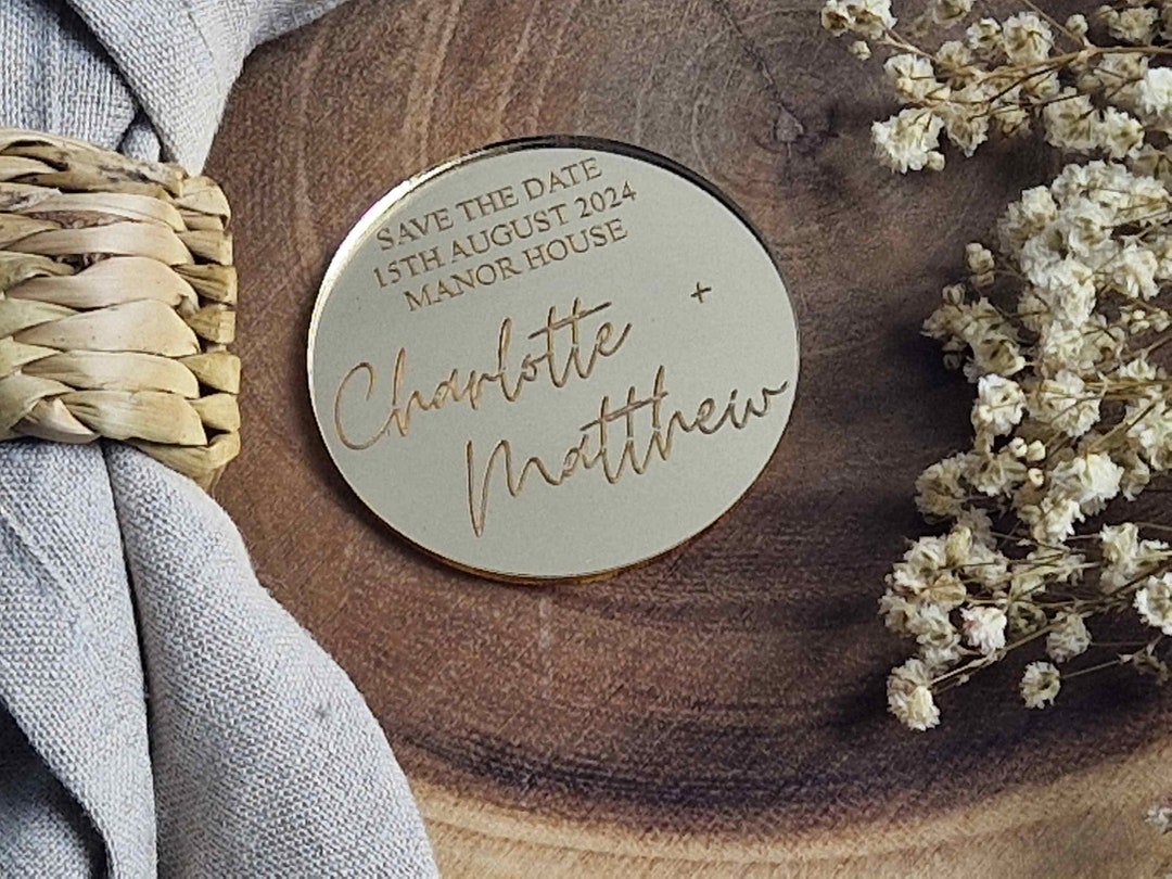 Save the Date Magnet Fridge Reminder Mirrored Acrylic Round Circle ...