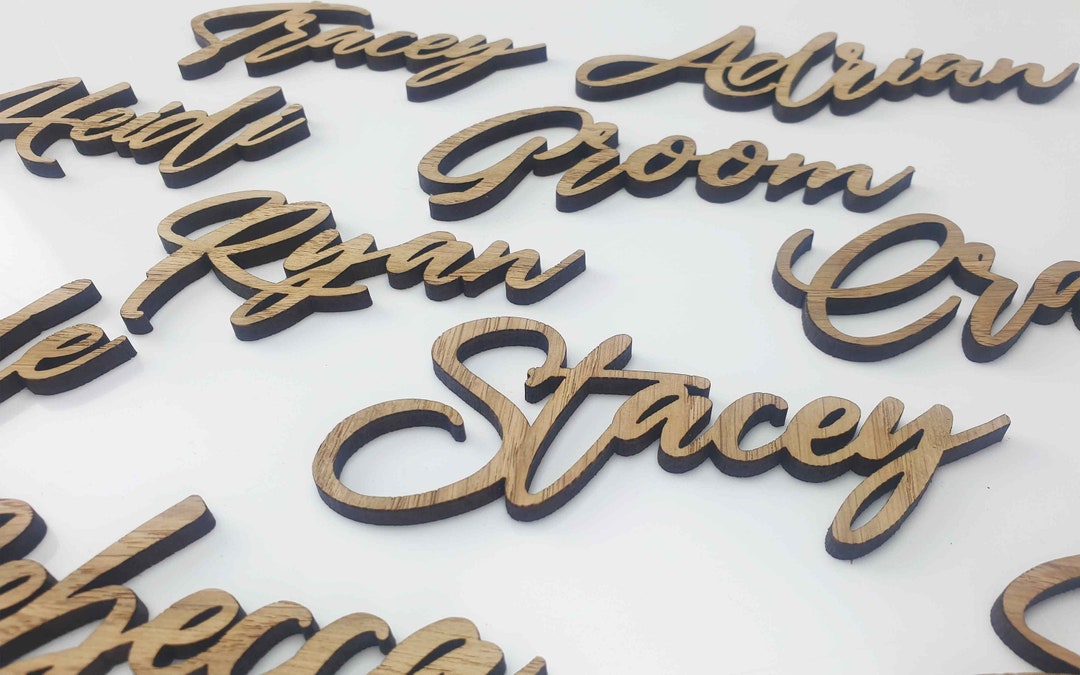 Wooden Wedding Place Names | Oak Place Cards | Rustic Place Name ...