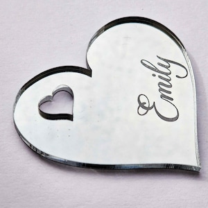 Love Heart Place Names - Mirrored Heart Place Cards Fully Customised ...