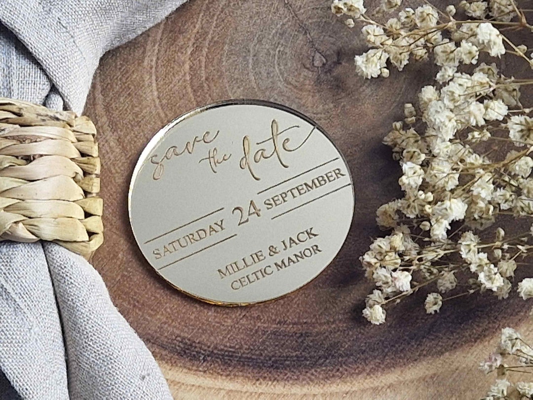 Save the Date Magnet Fridge Reminder Mirrored Acrylic Round Circle ...
