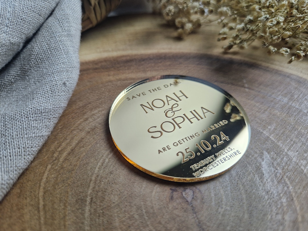 Save the Date Magnet Fridge Reminder Mirrored Acrylic Round Circle ...