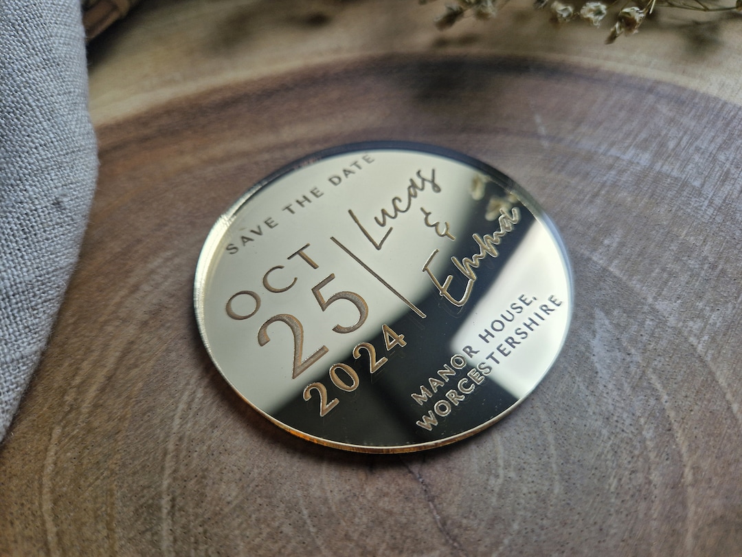 Save the Date Magnet Fridge Reminder Mirrored Acrylic Round Circle ...
