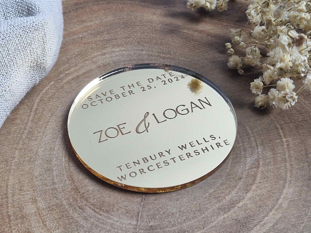 Save the Date Magnet Fridge Reminder Mirrored Acrylic Round Circle ...