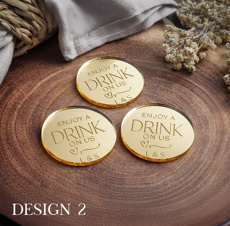 Free Drink Wedding Favour Token for Guests Custom Personalised Bespoke ...