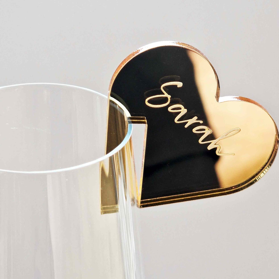 Heart Shaped Wine Glass Name Tags Engraved With Personalised Guest ...